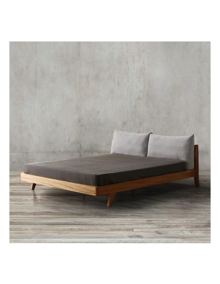 OOS Living Liana King Bed Frame with Fabric Headboard Pillows in Grey | MYER