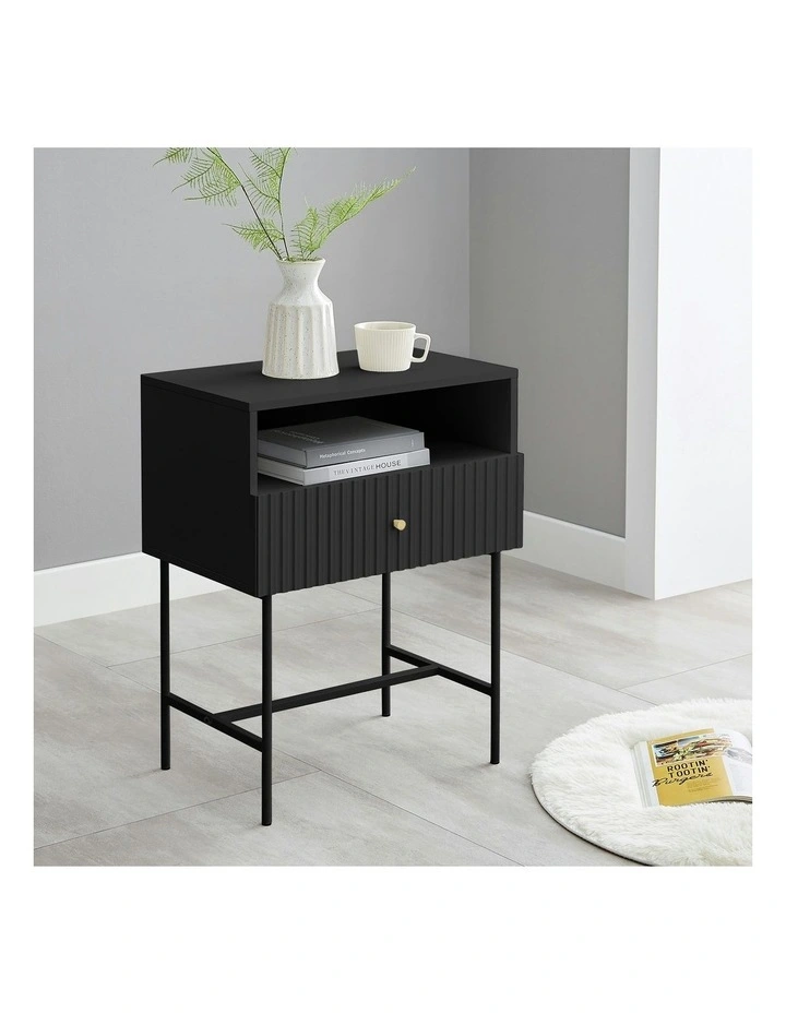 OOS Living Lucia Slender Fluted Bedside Table In Black | MYER