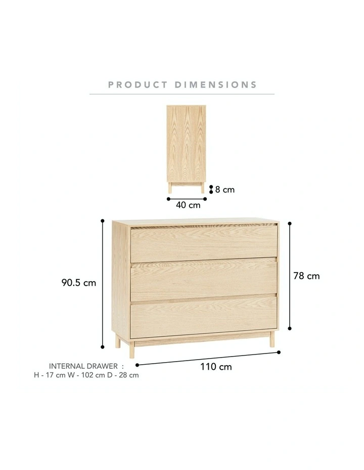 Cooper & Co Emerson Chest of 3 Drawers 110cm in Natural | MYER
