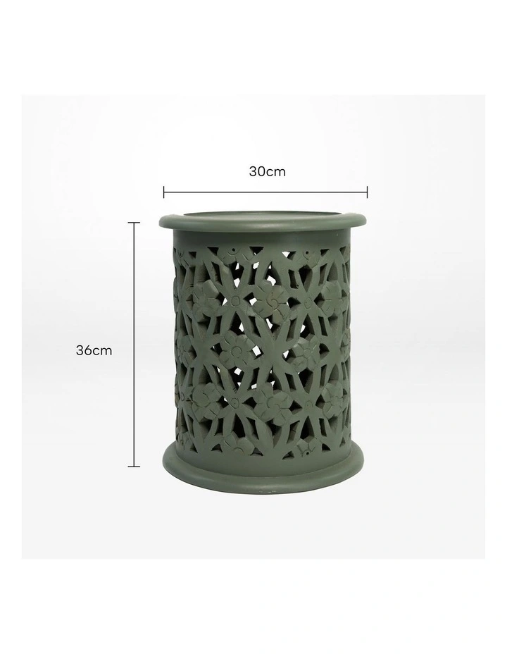 RAYELL Patera Carved Timber Side Table 36cm in Green | MYER