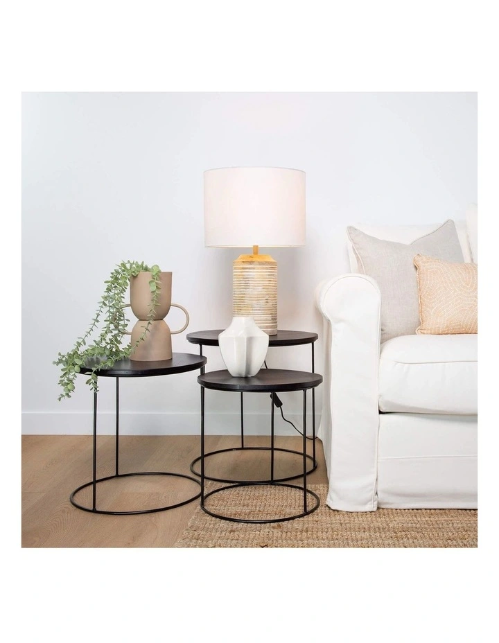 RAYELL Timber Top/Metal Stand Coffee Table 3 Piece in Black | MYER