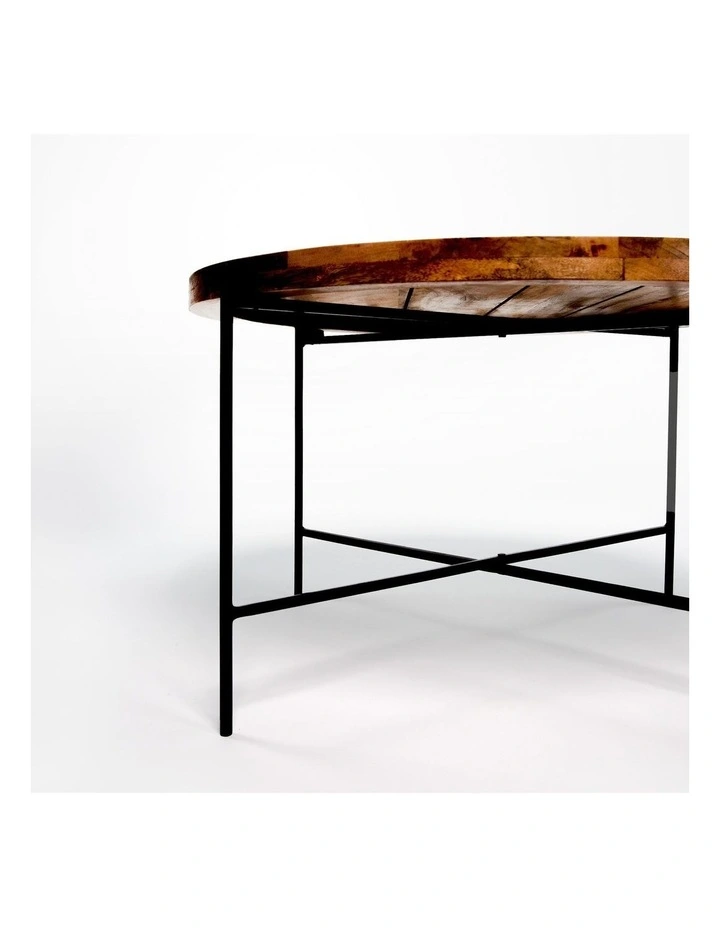 RAYELL Timber Top/Metal Stand Coffee Table 68cm in Natural/Black | MYER