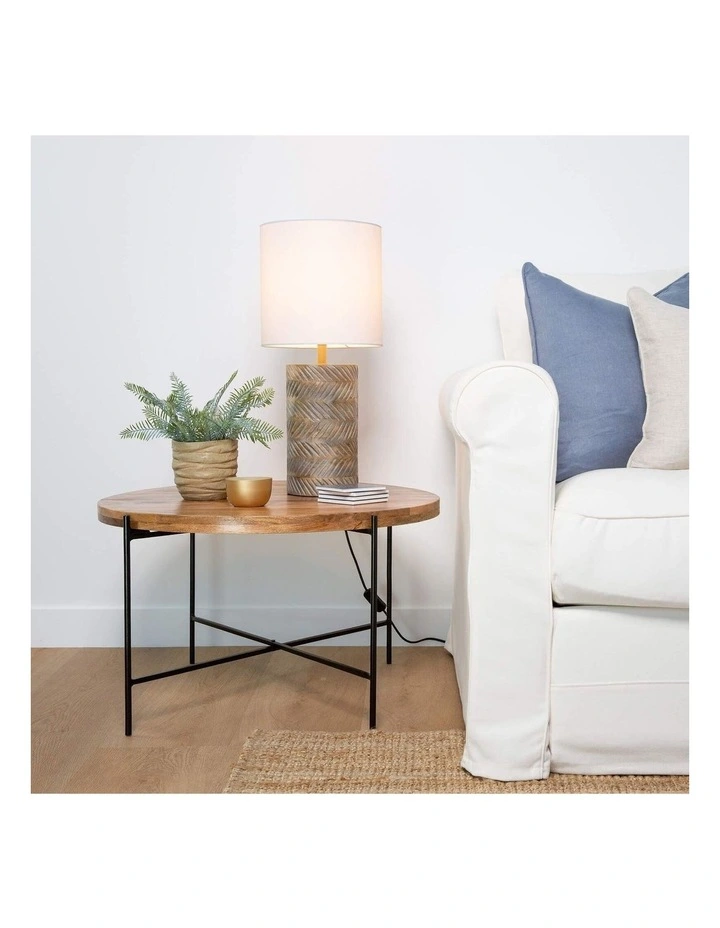 RAYELL Timber Top/Metal Stand Coffee Table 68cm in Natural/Black | MYER