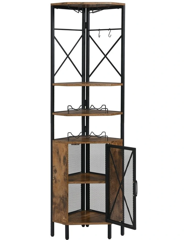 IHOMDEC 6-Tier Pentagon Corner Shelf with Storage Cabinet in Rustic ...