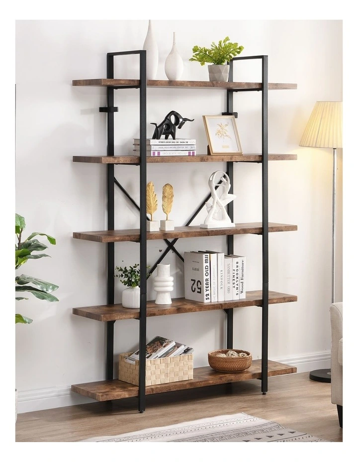 IHOMDEC Industrial Style Bookshelf 5-Tier in Dark Brown | MYER