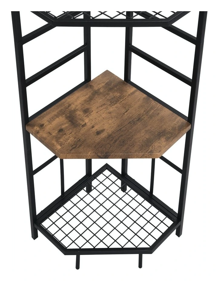IHOMDEC Industrial 6-Tier Pentagon Corner Bookshelf in Dark Brown | MYER