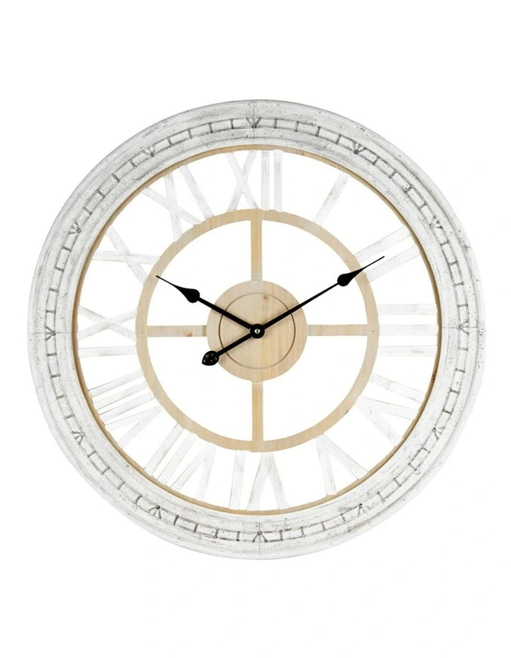 Willow & Silk Antique Hamptons Wall Clock in Distressed White/Natural ...