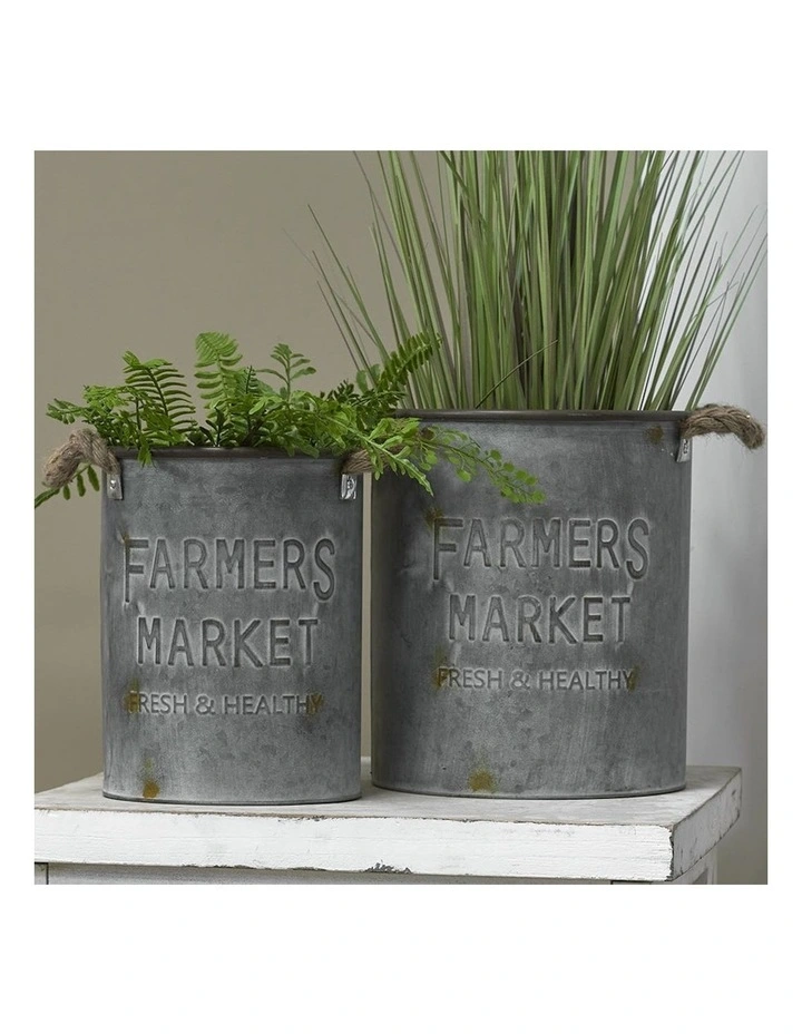 Willow & Silk Nested Farmers Market Galv-Rust Round Bucket-Planters Set ...