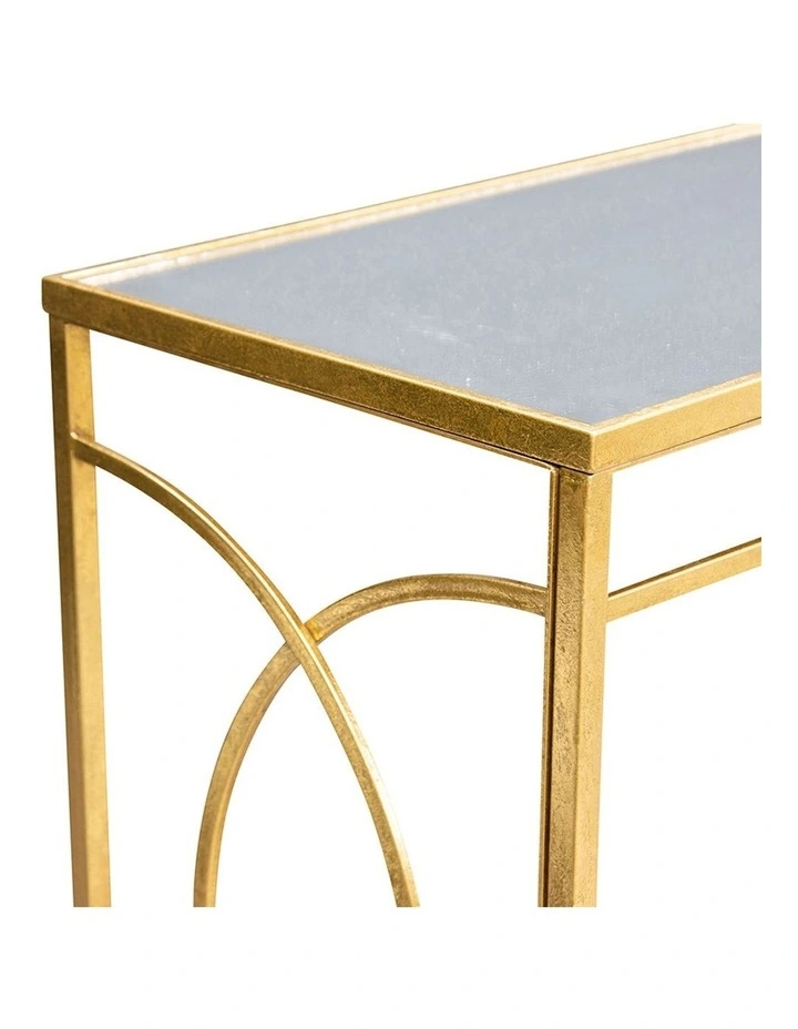Willow & Silk Art Deco Glass Console Table in Distressed Gold | MYER