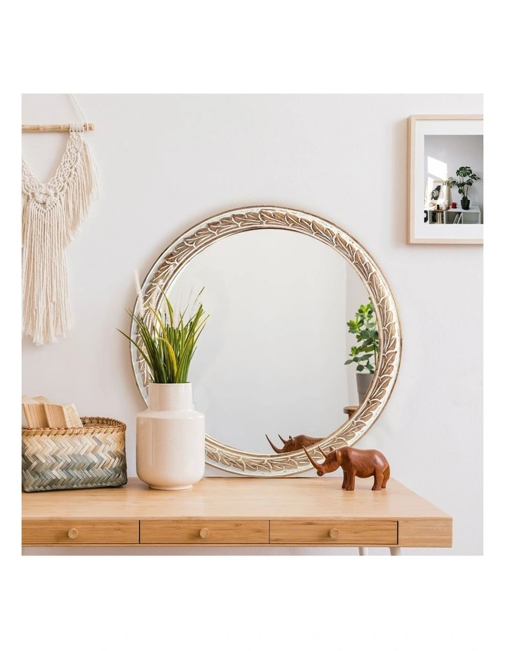 Willow & Silk 70 cm Mango Wood Round Wall Mirror in Natural | MYER