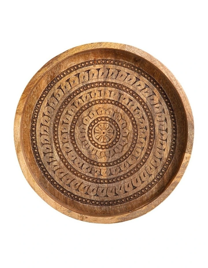 Willow & Silk Handcrafted Round Mango Wood Mandala Tray in Natural | MYER