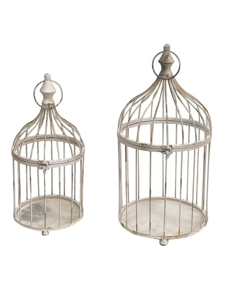 Willow & Silk Nested Cone-Shape Birdcages Set of 2 in Distressed White ...