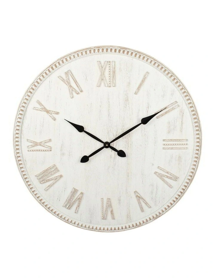 Willow & Silk Roman Numeral Wall Clock 80cm in Natural/Distressed White ...