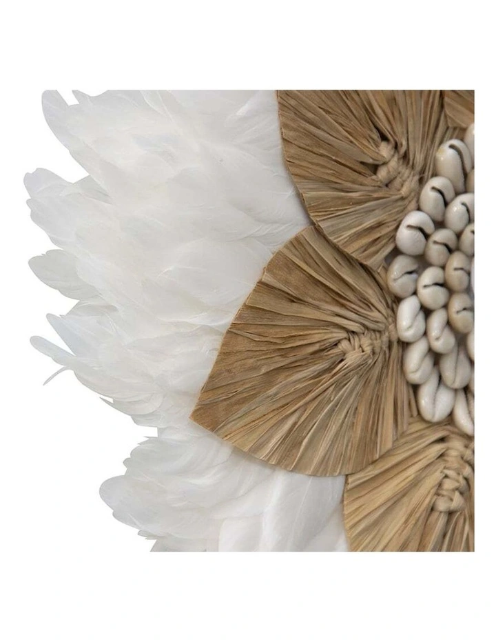 Willow & Silk Handmade Round Feather & Shell Flower Wall Art In Multi ...