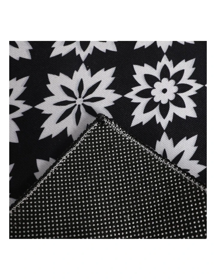 Marlow 2x Kitchen Non-Slip Floor Area Rugs 45x180cm/45x75cm in Black ...