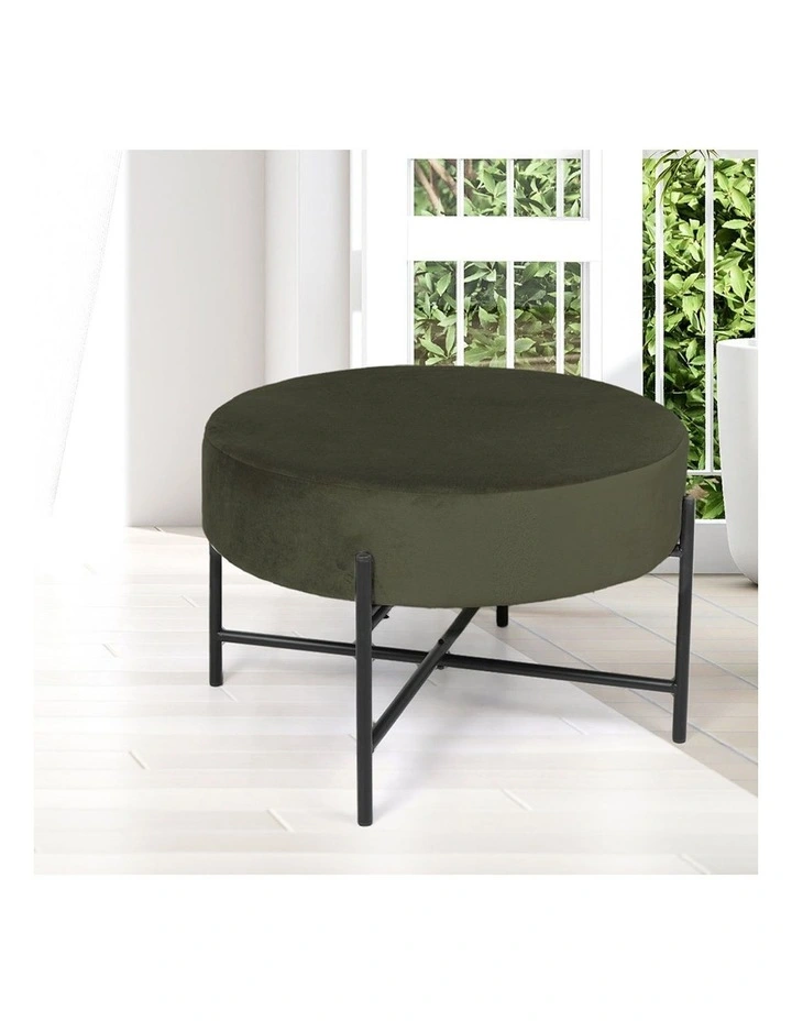 Levede Round Velvet Foot Stool in Green | MYER