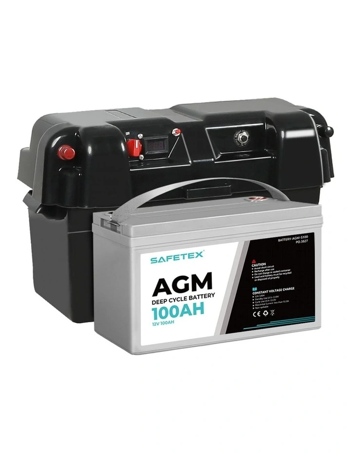 Safetex 12V 100Ah AGM 4WD Deep Cycle Battery with Strap Battery Box | MYER
