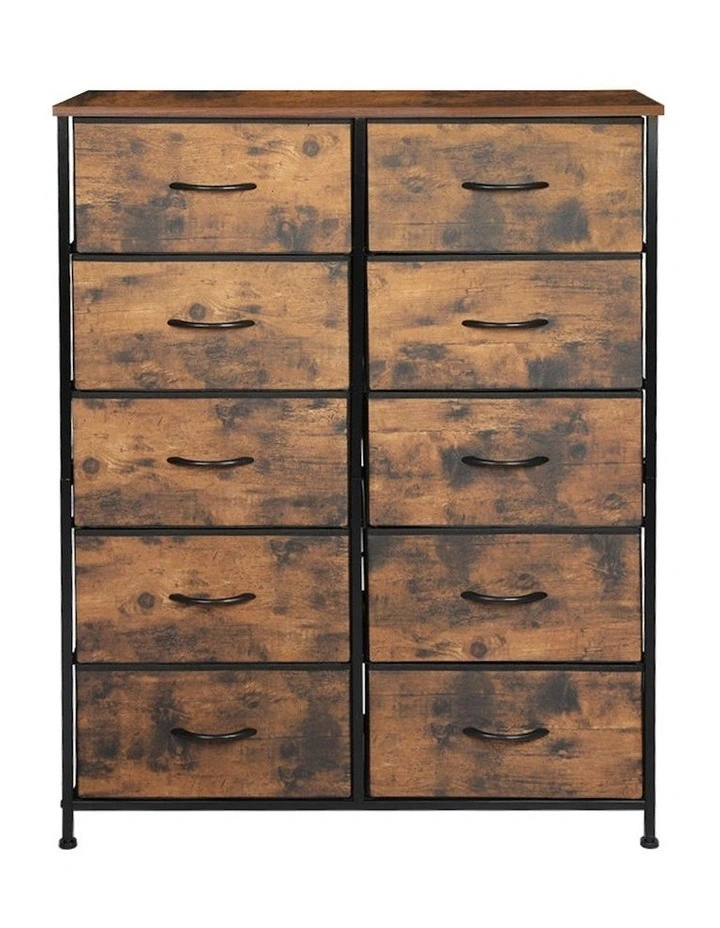 Levede Chest of 10 Drawers Tallboy Retro Storage Cabinet in Brown | MYER
