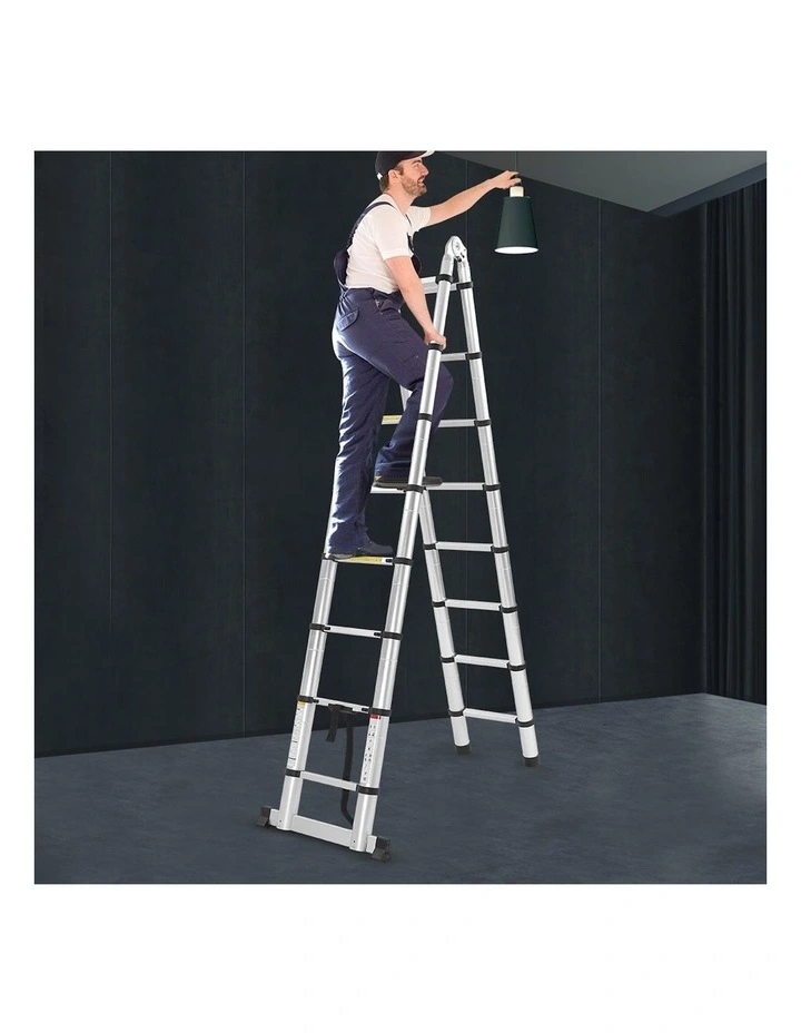 Multipurpose Telescopic Folding Aluminium Alloy Ladder 5m in Silver