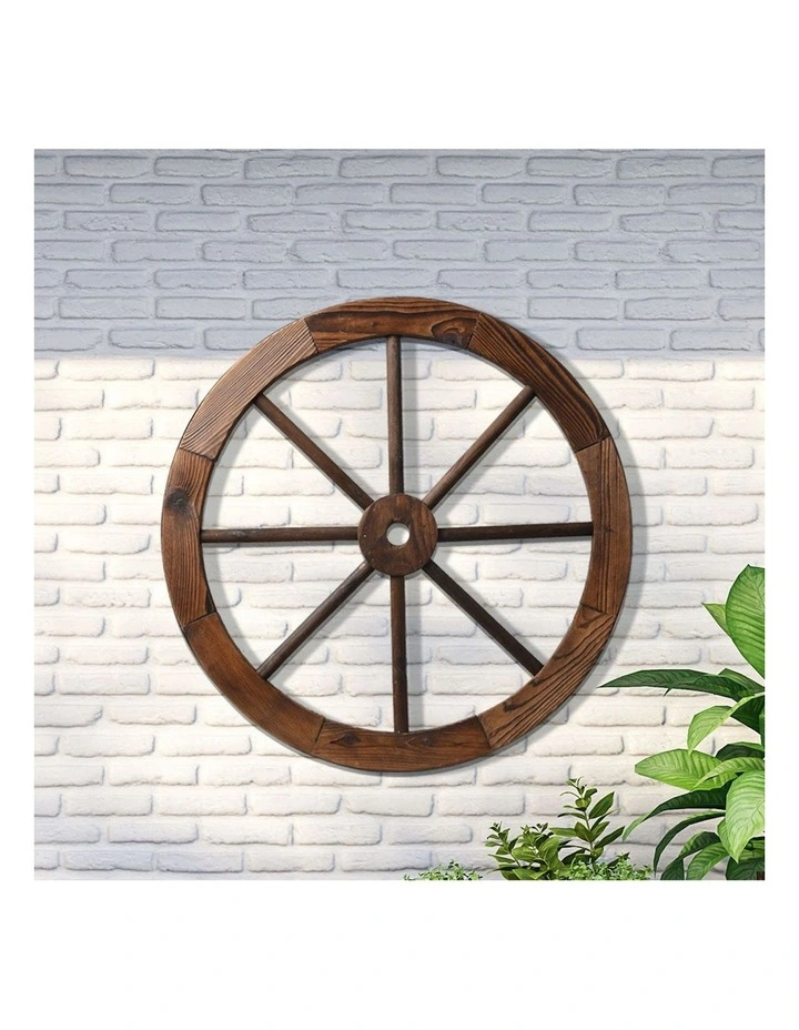 Levede Garden Decor Indoor Wooden Wagon Large Wheel in Oak | MYER