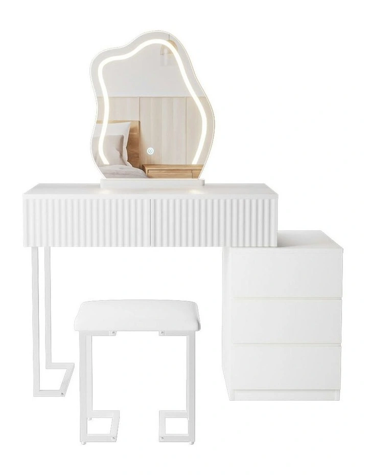 Levede LED Dressing Table Stool Set with Mirror in White | MYER