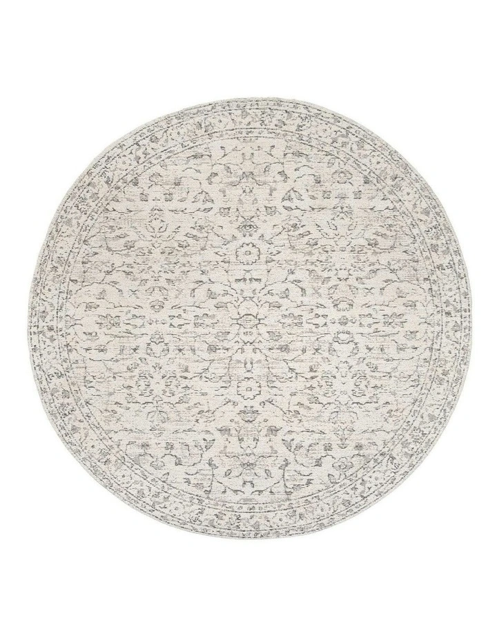 Miss Amara Sonia Floral Pattern Round Rug in Beige and Grey | MYER