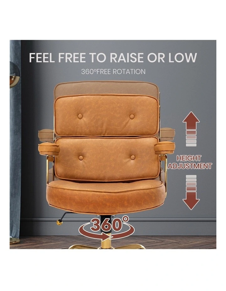 Furb Executive Mid-Back PU Leather Lobby Office Chair in Gold Tan | MYER