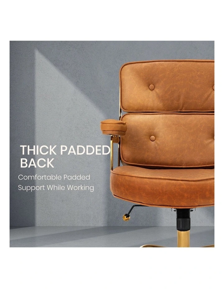Furb Executive Mid-Back PU Leather Lobby Office Chair in Gold Tan | MYER