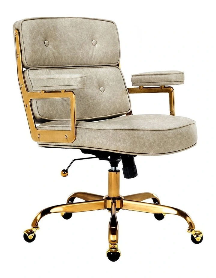 Furb Executive Mid-Back PU Leather Lobby Office Chair in Gold Alabaster ...