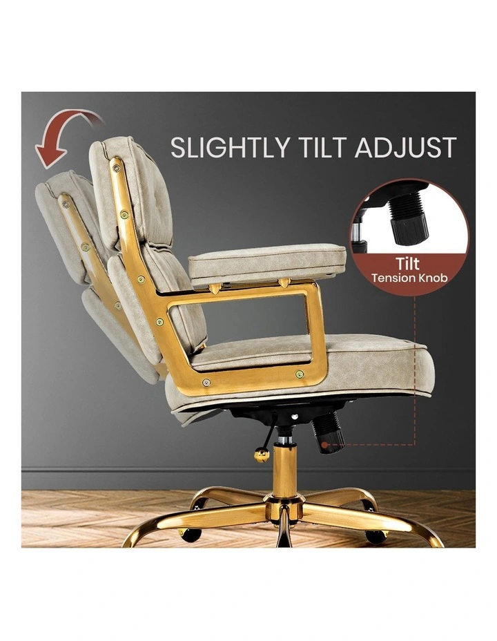 Furb Executive Mid-Back PU Leather Lobby Office Chair in Gold Alabaster ...