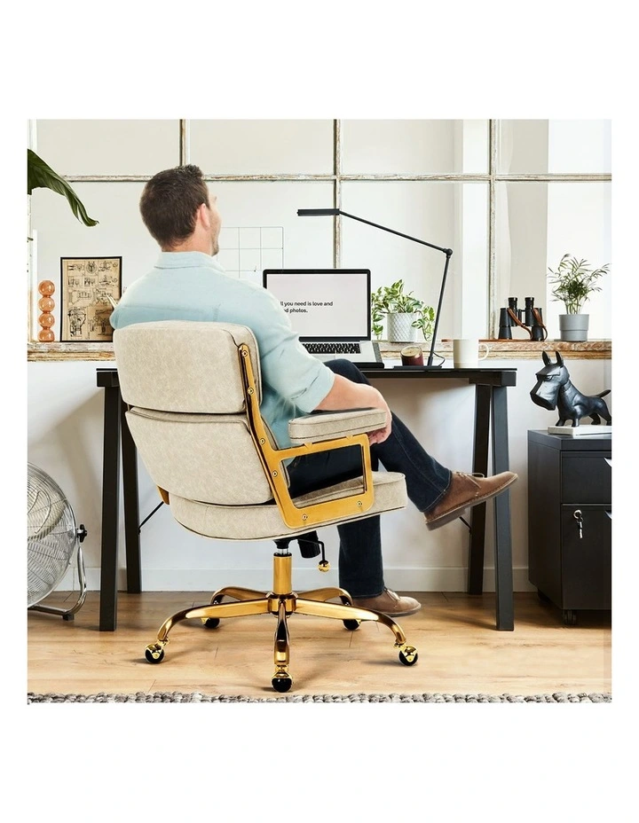 Furb Executive Mid-Back PU Leather Lobby Office Chair in Gold Alabaster ...
