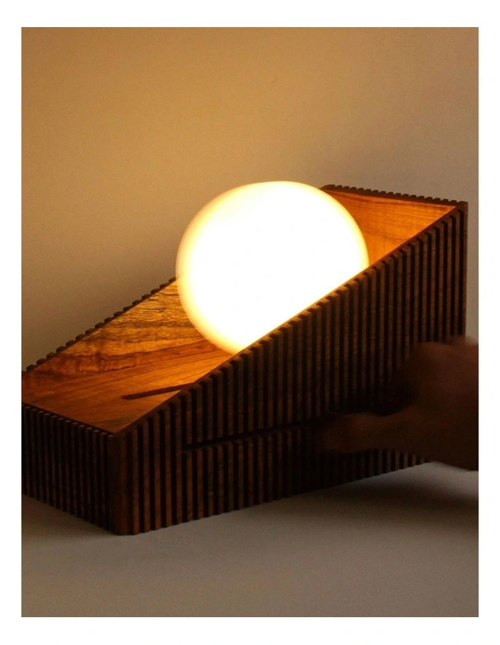 Yellow Drama Hand-Cut Teak Wood Sliding Lamp In Natural | MYER