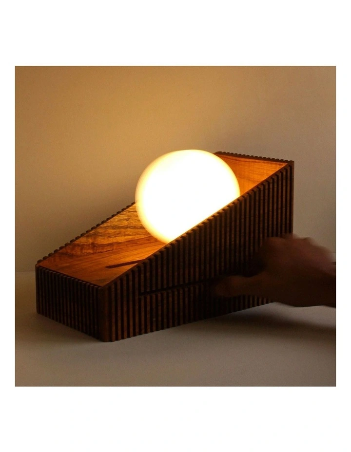 Yellow Drama Hand-Cut Teak Wood Sliding Lamp In Natural | MYER