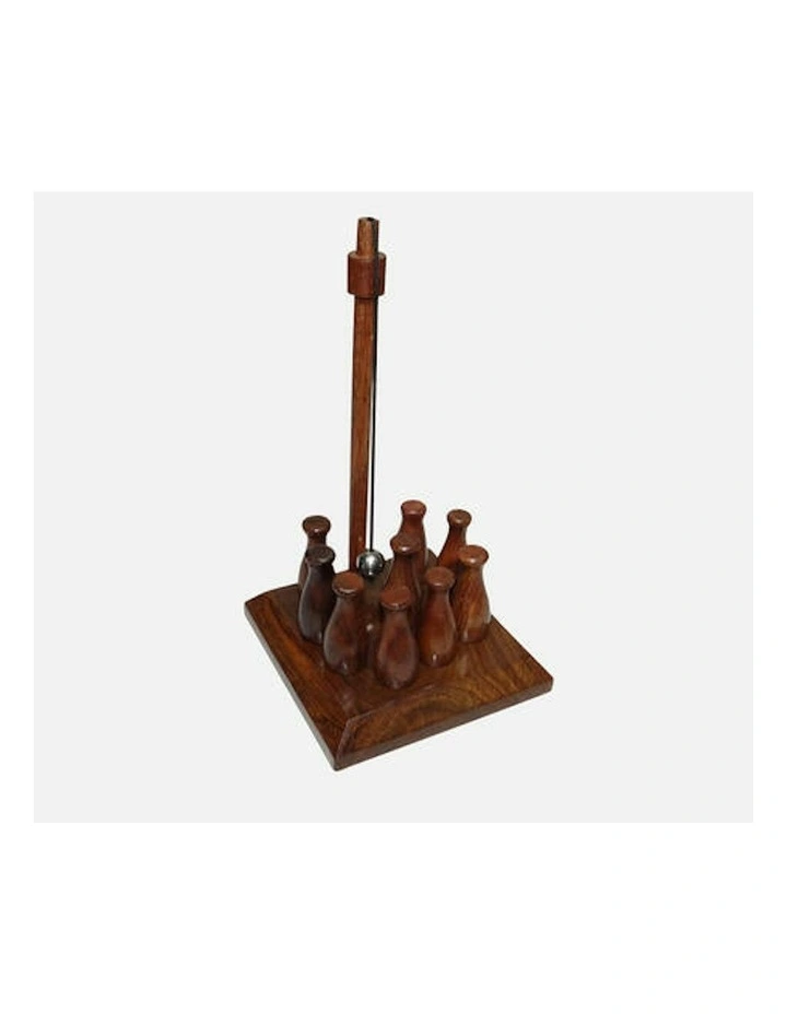 Yellow Drama Hand-carved Sheesham Wood Turned Pins Game In Natural | MYER