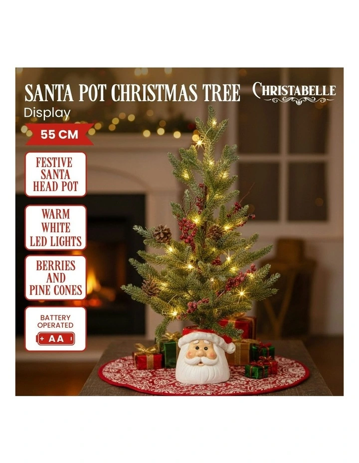 Christabelle Santa Pot Christmas Tree with Lights 55cm in Green | MYER