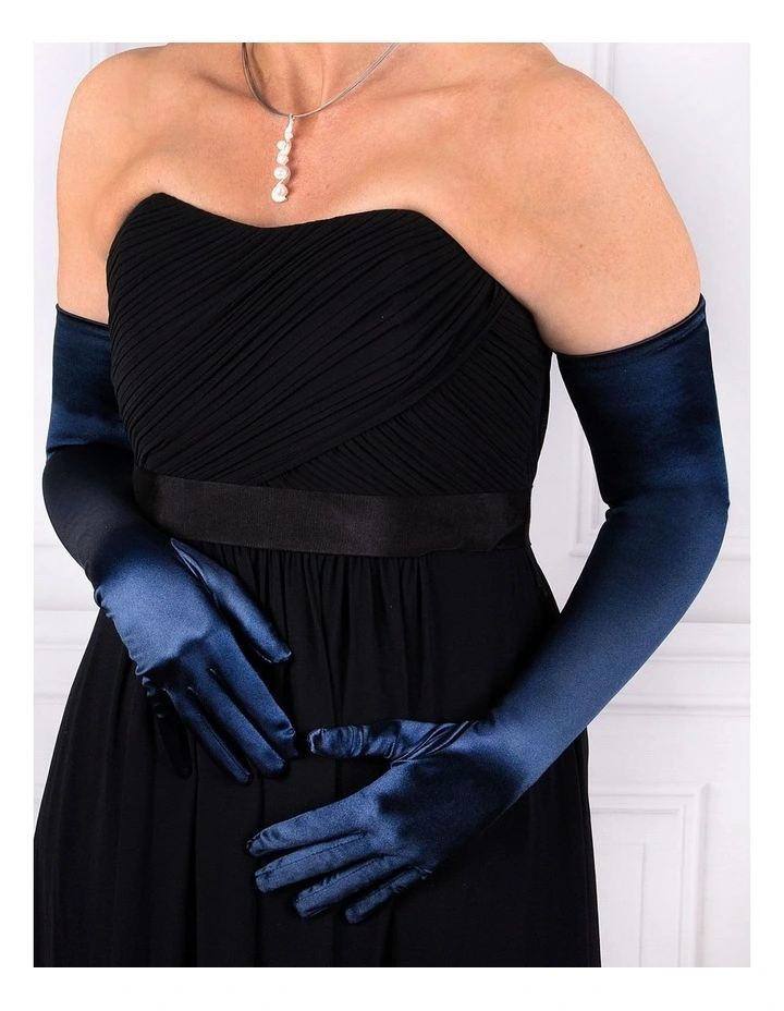 Dents Long Opera Satin Gloves in Navy | MYER