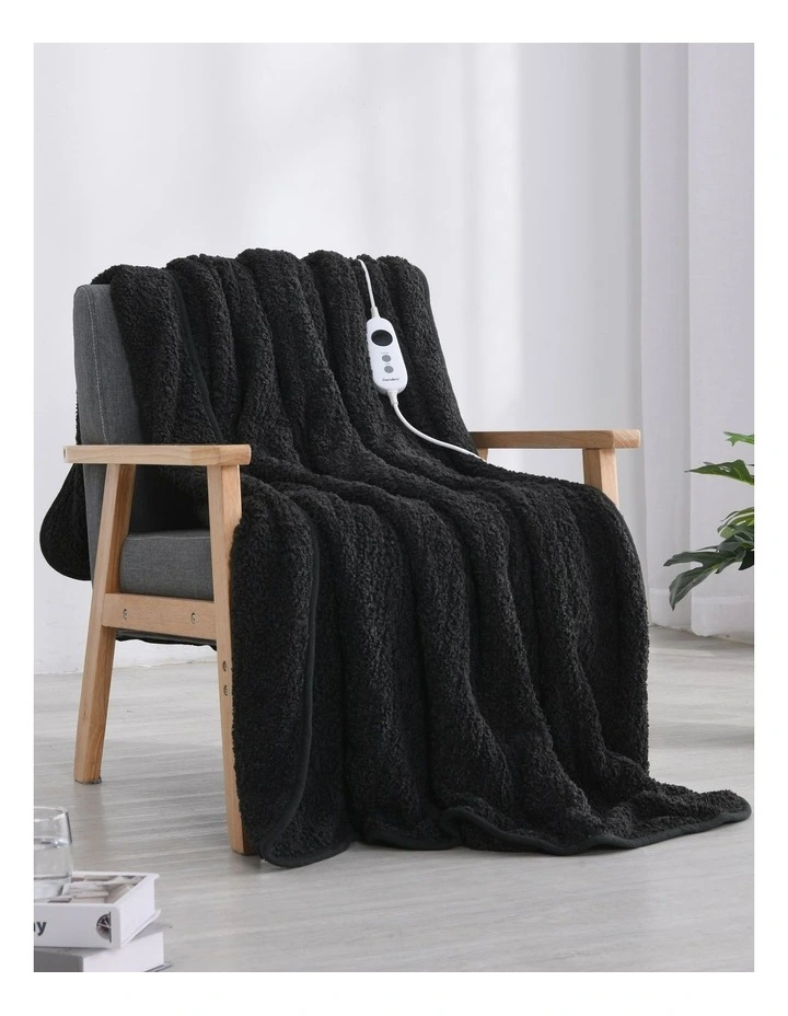 Dreamaker Teddy Fleece Heated Throw Blanket 160x130cm In Charcoal | MYER
