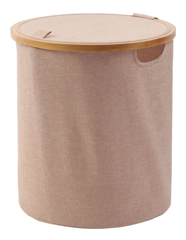 Sherwood Short Round Linen and Bamboo Laundry Hamper with Cover ...