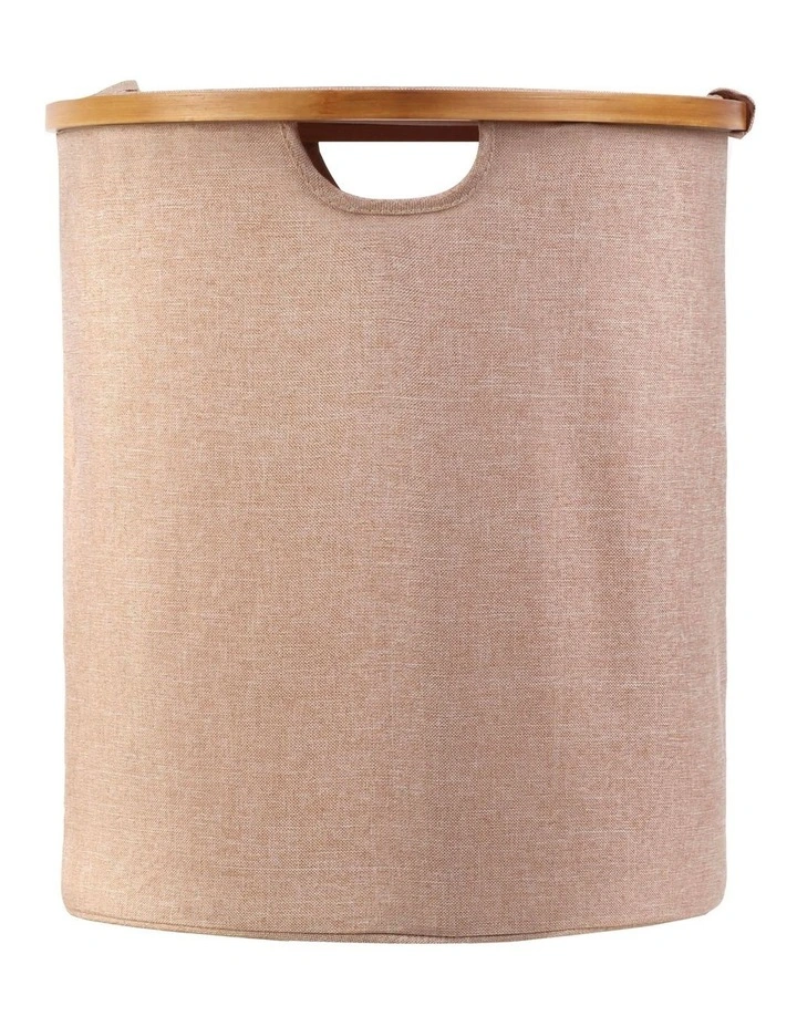 Sherwood Short Round Linen and Bamboo Laundry Hamper with Cover ...