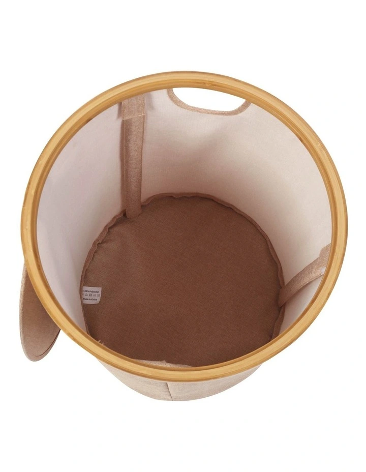 Sherwood Short Round Linen and Bamboo Laundry Hamper with Cover ...