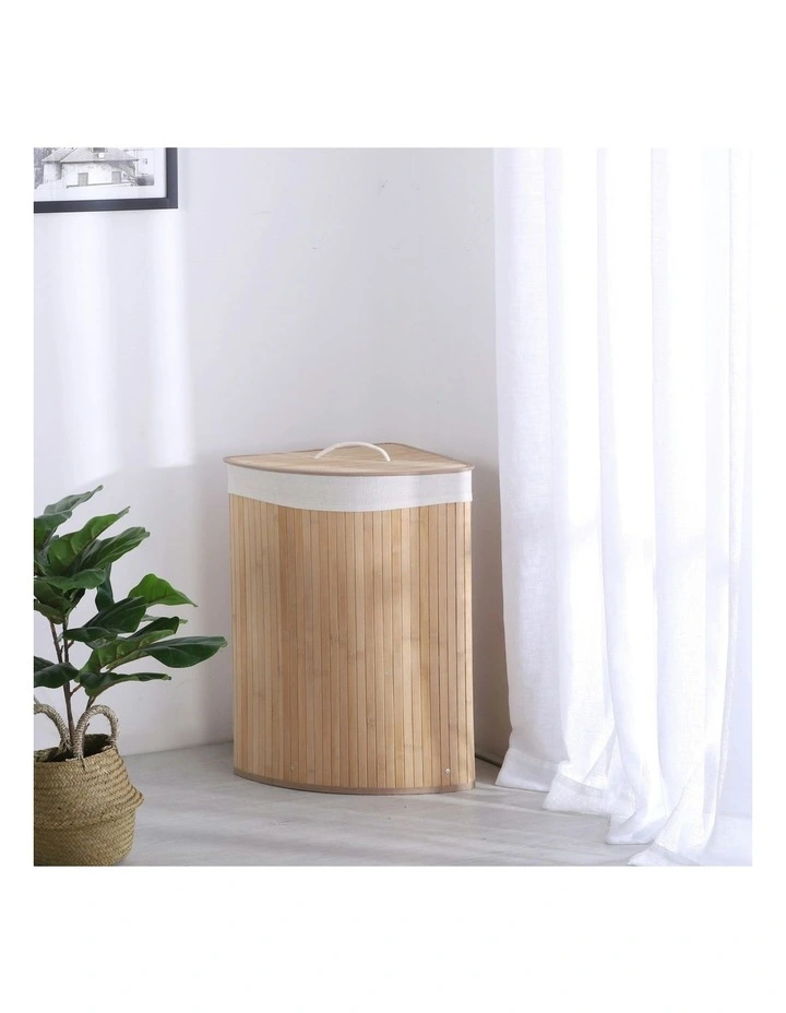 Sherwood Home Foldable Bamboo Corner Laundry in Natural Brown | MYER