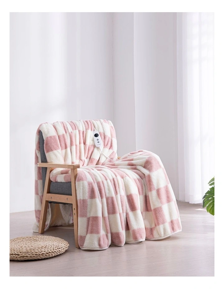 Dreamaker Checkered Plush Heated Throw In Pink/Cream | MYER