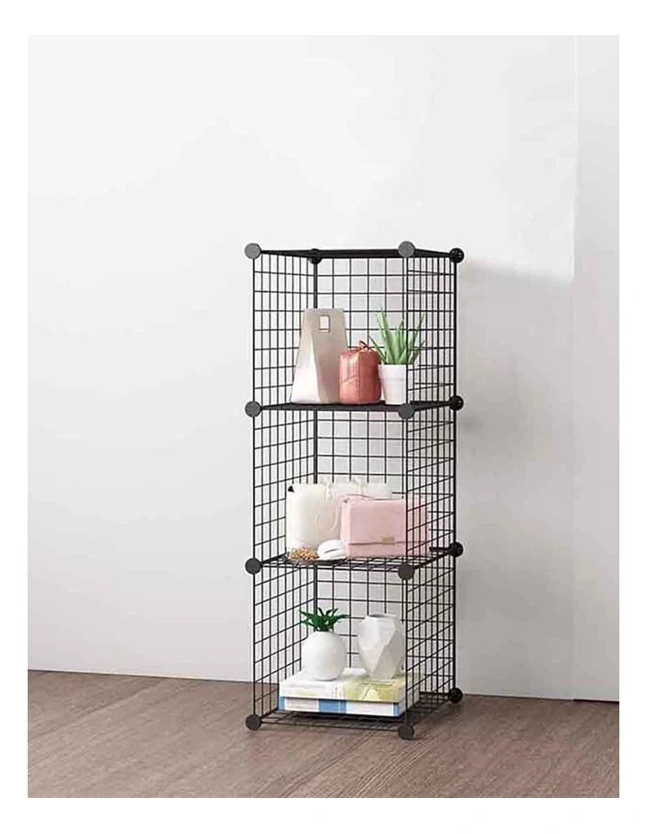 SOGA Portable Modular Grid Space 3 Tier Cube Storage in Black | MYER