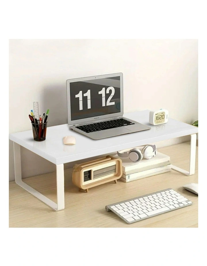 SOGA Computer Monitor Elevated Stand Desktop 50cm in White | MYER