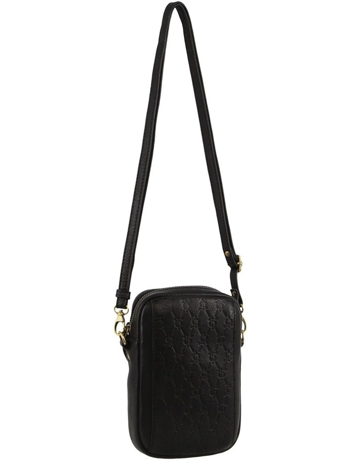 PIERRE CARDIN Leather Textured Design Phone Bag in Black | MYER