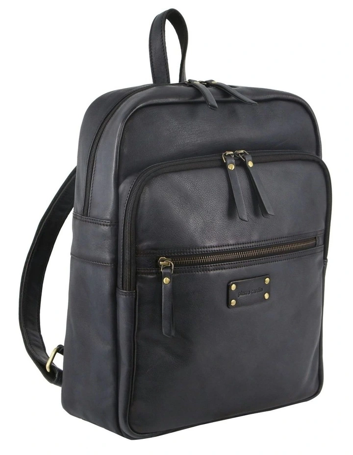 PIERRE CARDIN Vintage Leather Laptop Backpack in Black | MYER