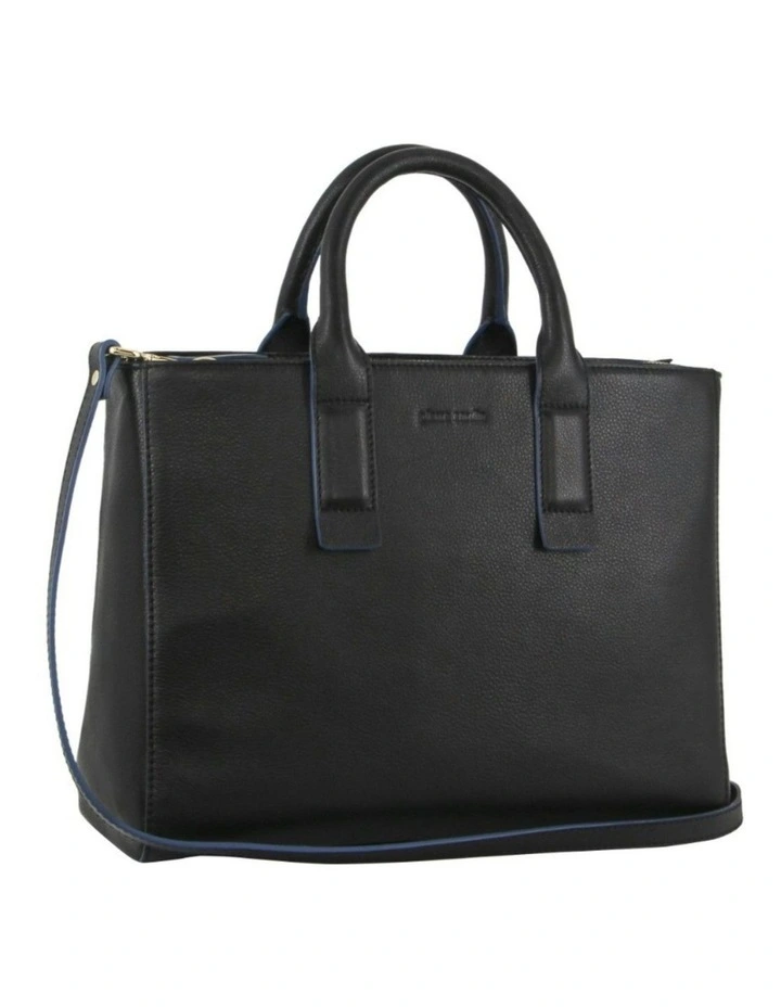 PIERRE CARDIN Italian Leather Double Handle Tote Bag in Black | MYER